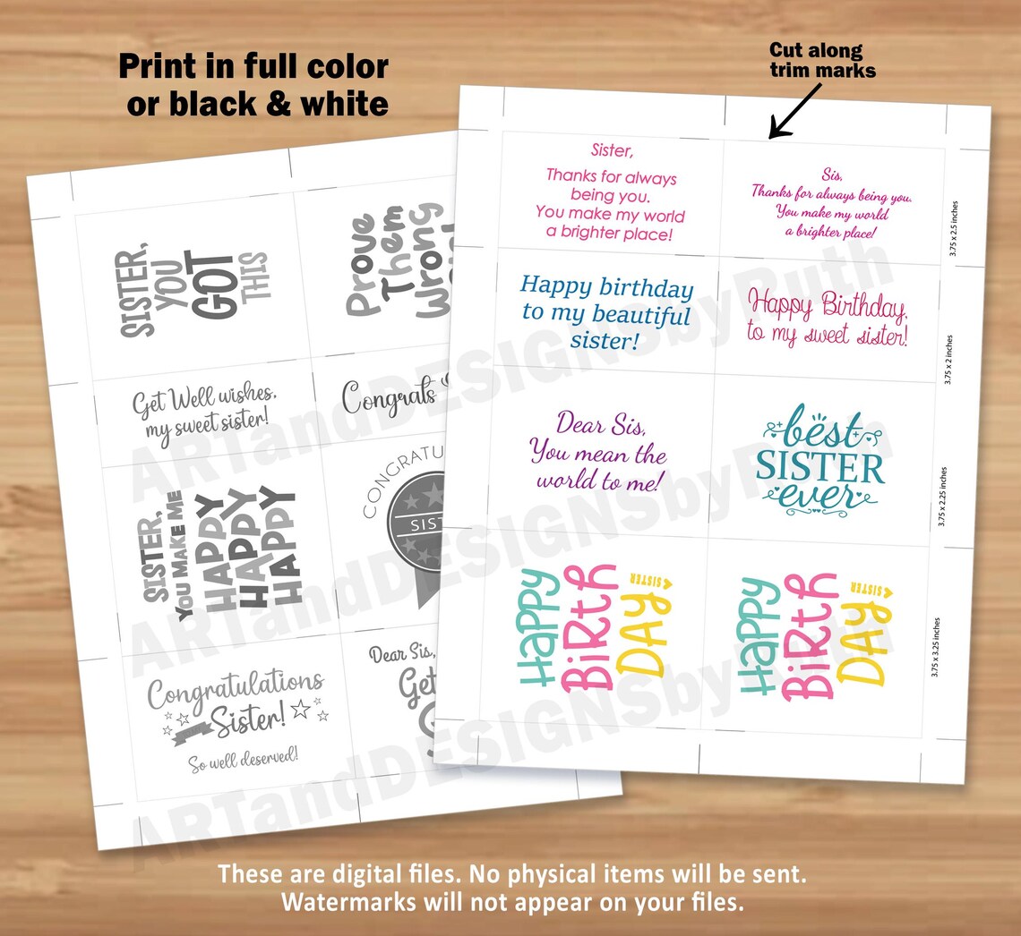Printable Sentiments for SISTER: Craft Making Verses & Graphics for ...