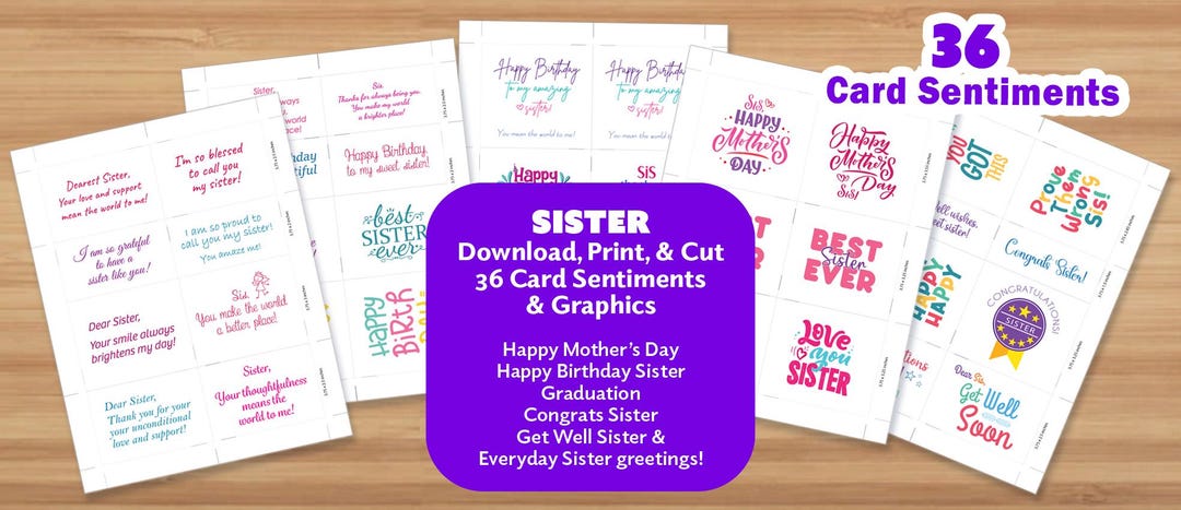 Printable Sentiments for SISTER: Craft Making Verses & Graphics for ...
