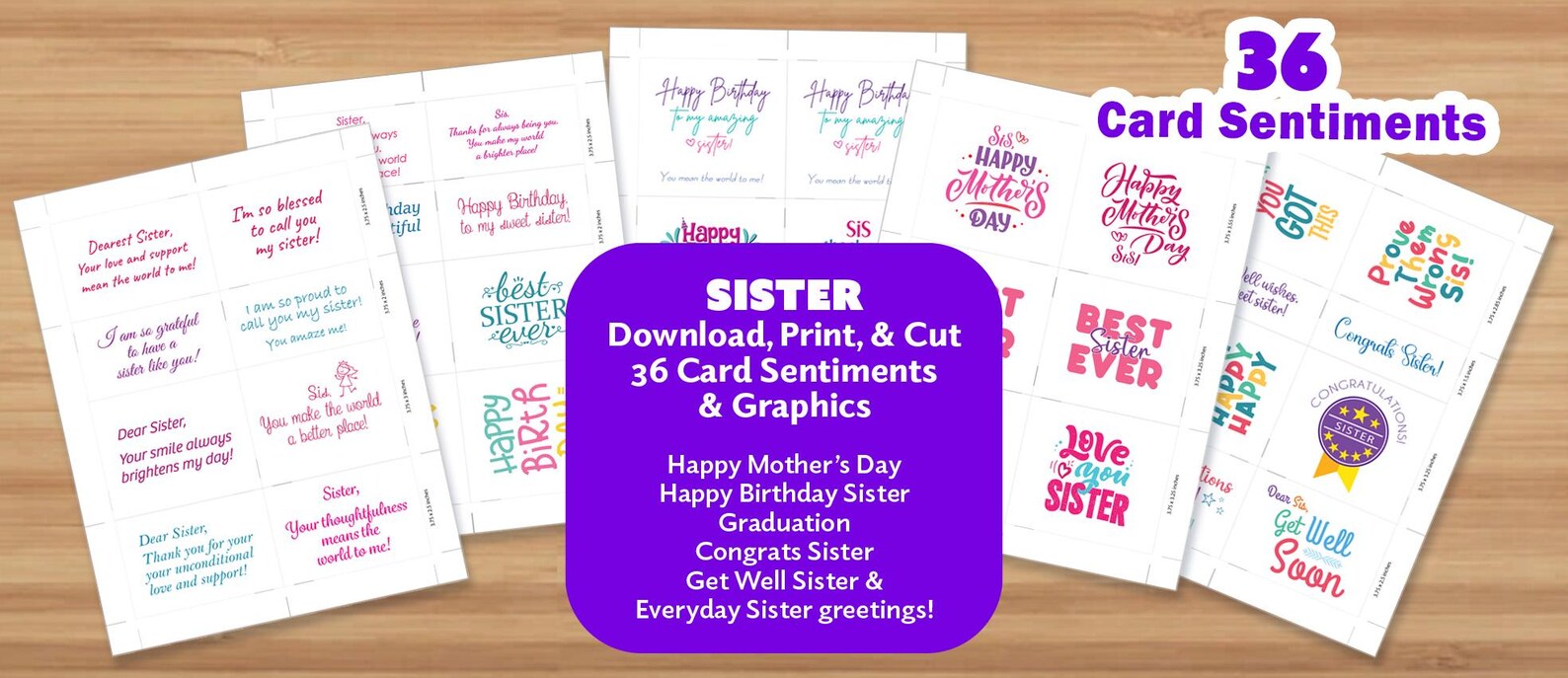 Printable Sentiments for SISTER: Craft Making Verses & Graphics for ...