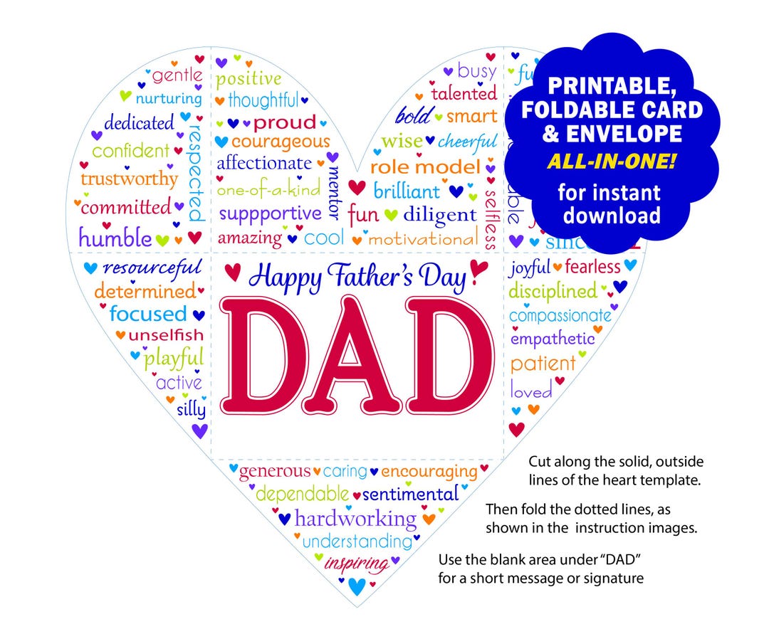 Printable, Foldable HAPPY FATHER'S DAY Card and Envelope, All-in-one ...