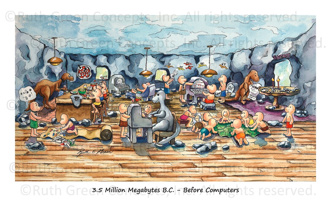 Dinosaur Print: before Computers Dinosaurs and Cavemen Using Technology ...