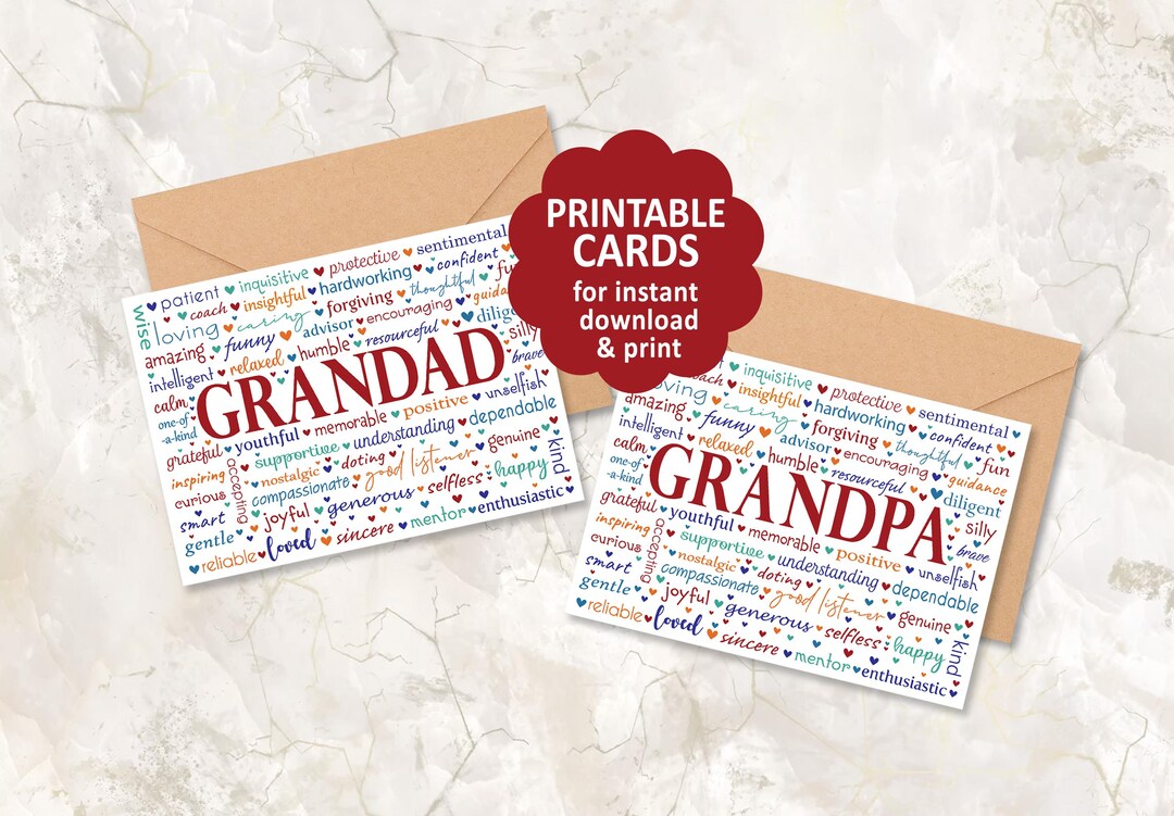 Printable GRANDAD/GRANDPA Word Art Card Set: Grandparent's Day (sun ...