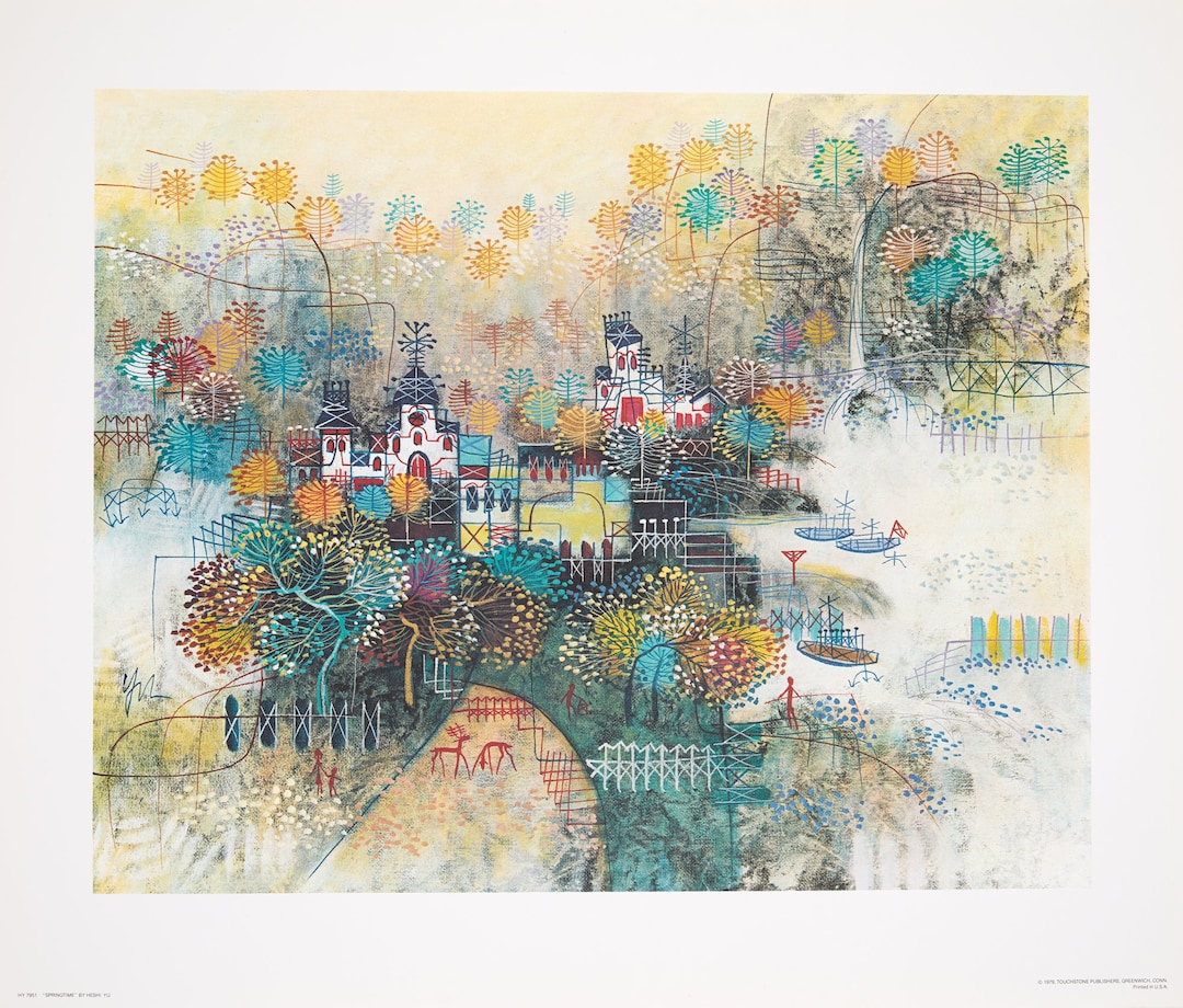 Lithograph Springtime Fine Art by Artist Heshi Yu - Vintage ...