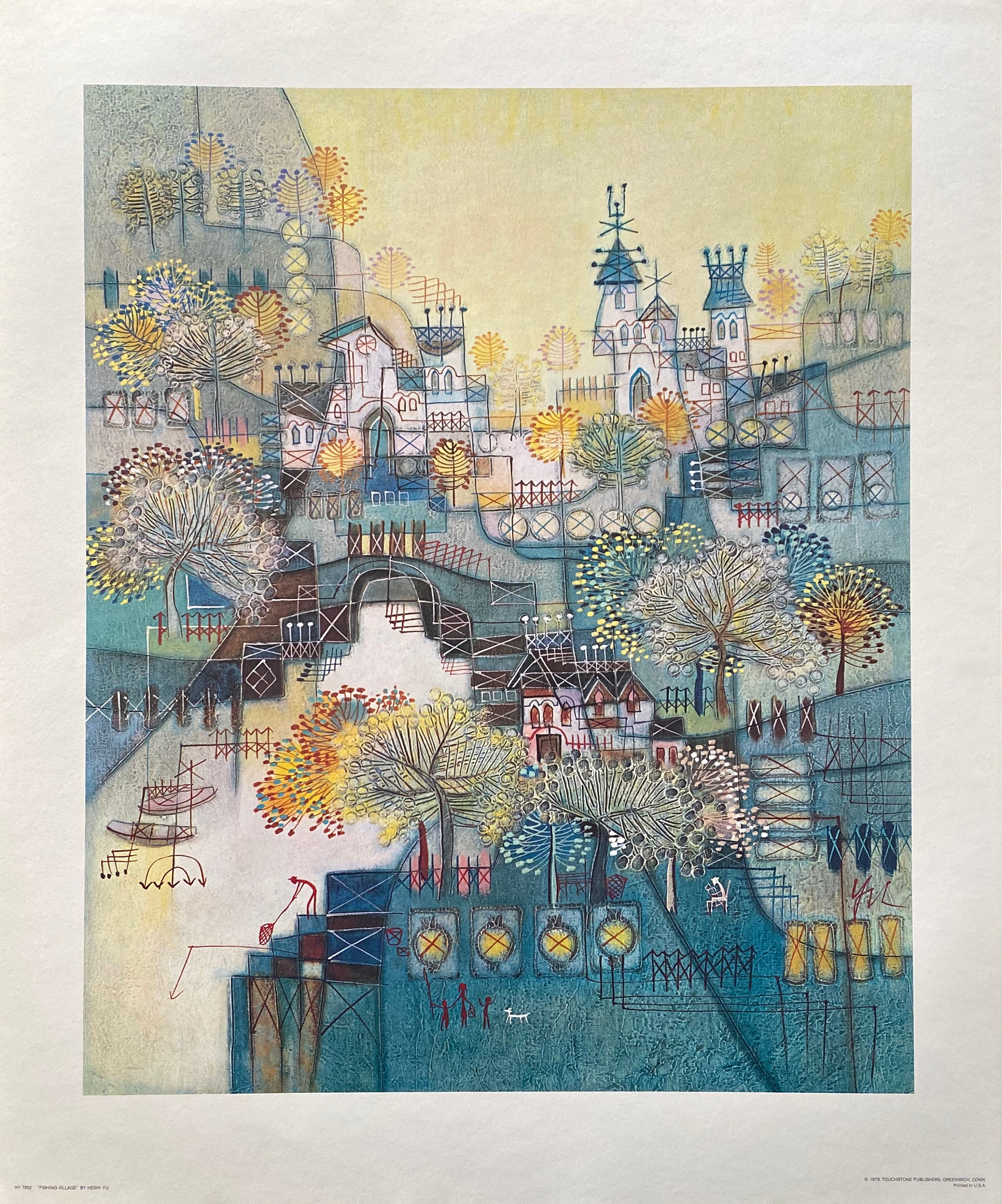 Fishing Village by Artist Heshi Yu - Original Fine Art Lithograph ...