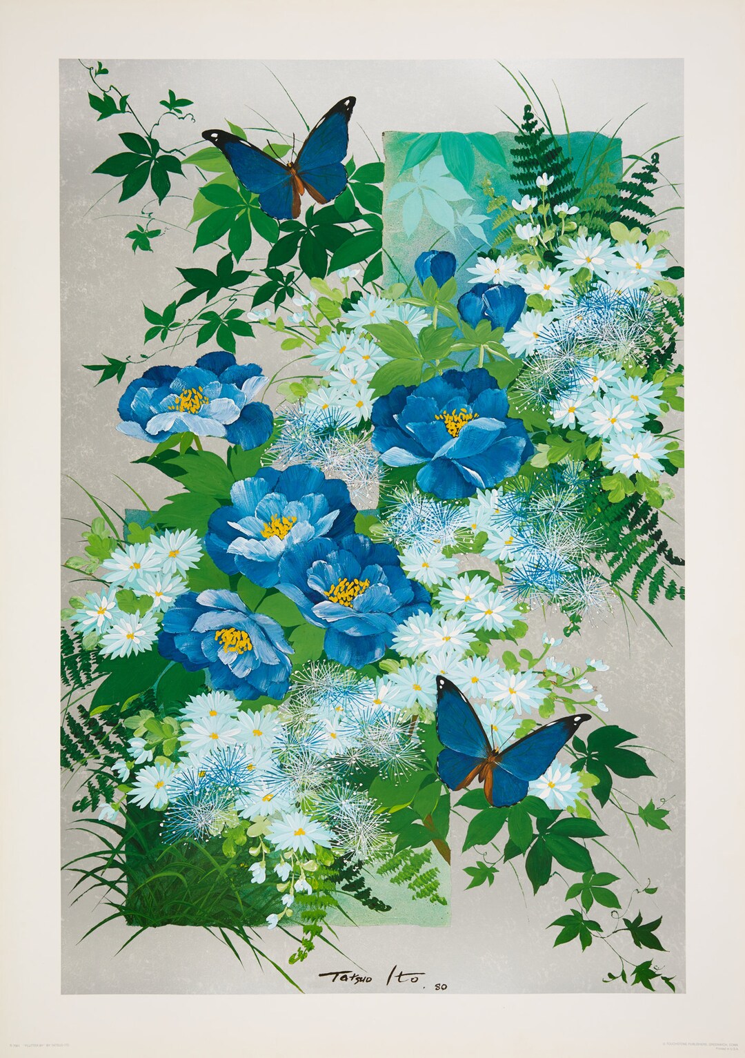 Butterflies & Floral Art Print: Silver Rinpa Style Lithograph - Etsy