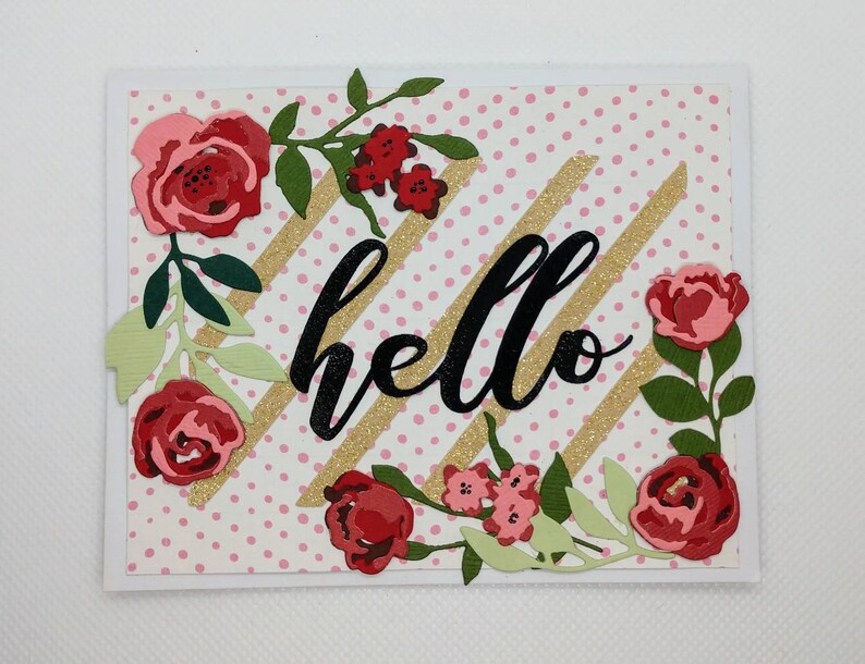 Beautiful floral hello blank greeting card | Etsy