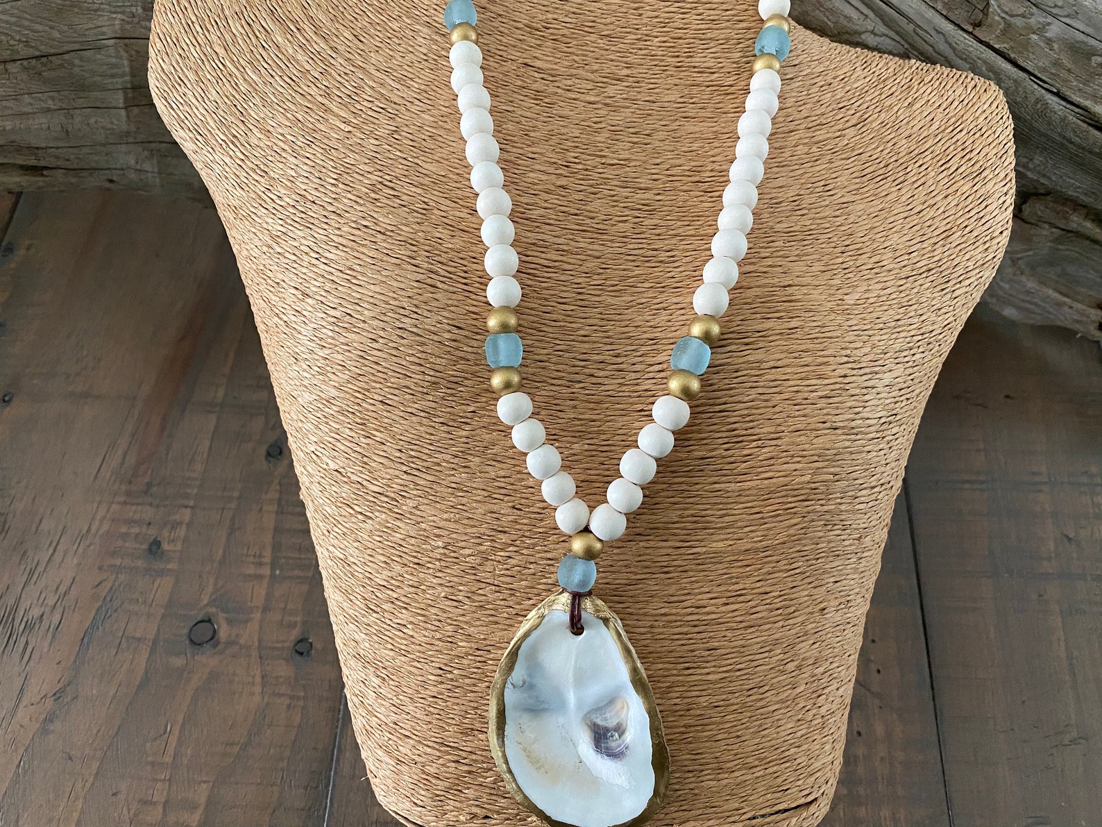 OYSTER NECKLACE / Natural Oyster Shell Pendant Wood & Sea - Etsy