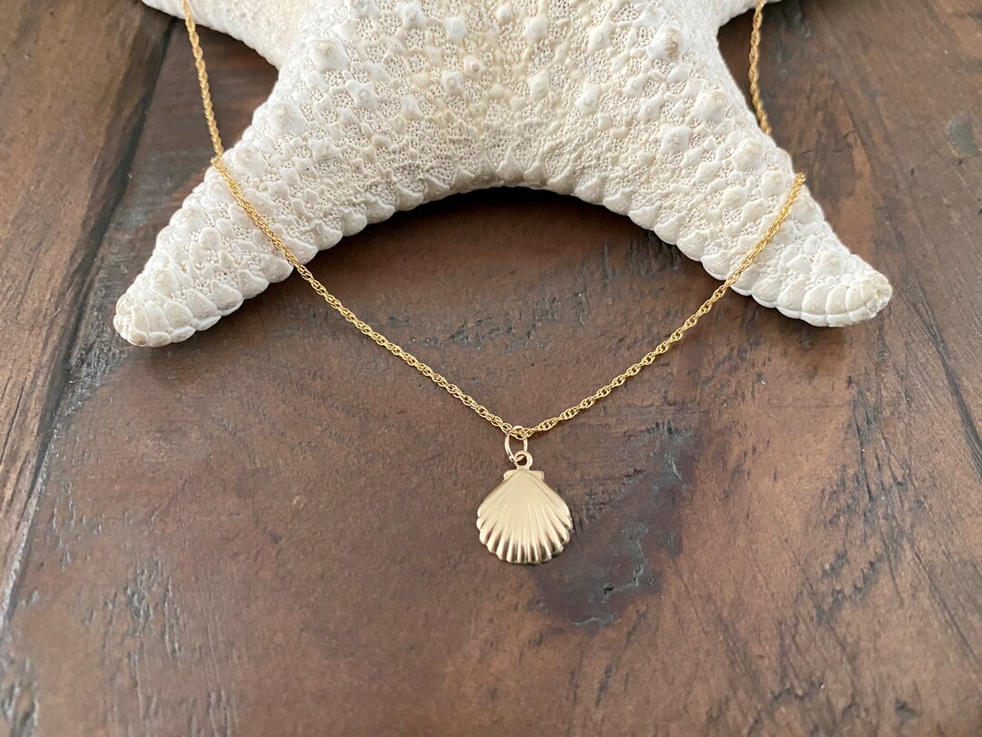 GOLD SCALLOP SHELL Necklace / Free Ship / Tiny Gold Filled Shell Charm ...