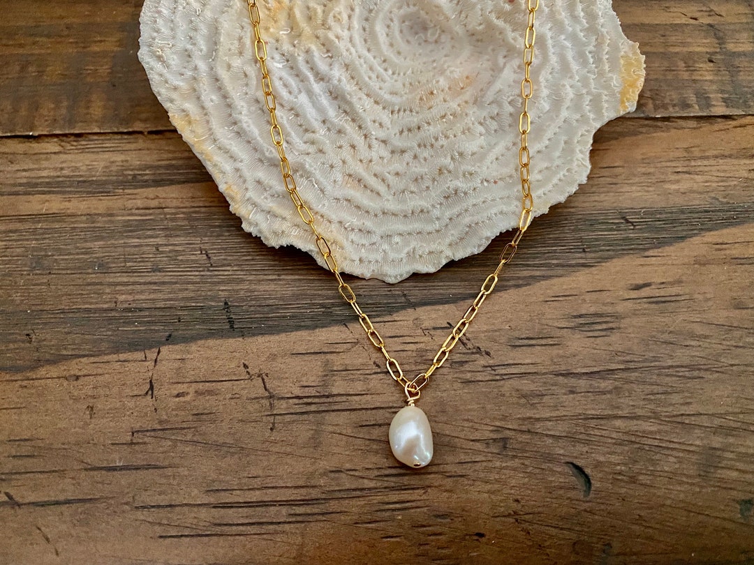 DAINTY PEARL PAPERCLIP Necklace / Free Shipping / Freshwater Pearl ...