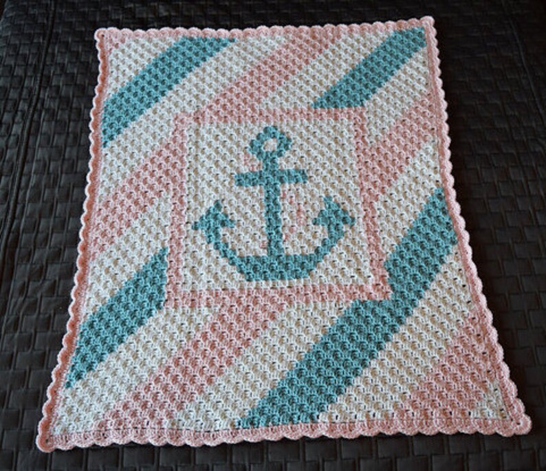 Anchor Striped C2C Crochet Baby Blanket Pattern 36"x40" (PDF Pattern ...