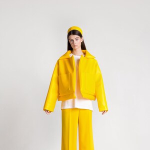 Yellow Faux Leather Jacket- Puffer Jacket- Unisex Jacket- Padded Jacket ...