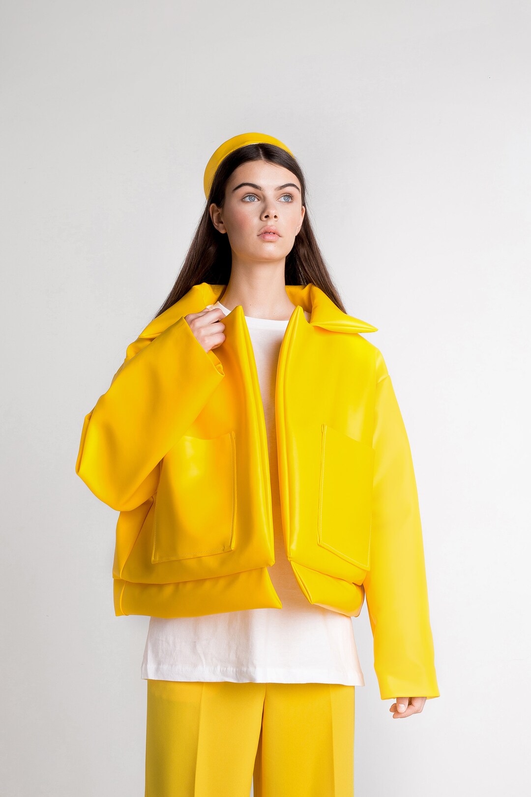 Yellow Faux Leather Jacket- Puffer Jacket- Unisex Jacket- Padded Jacket ...
