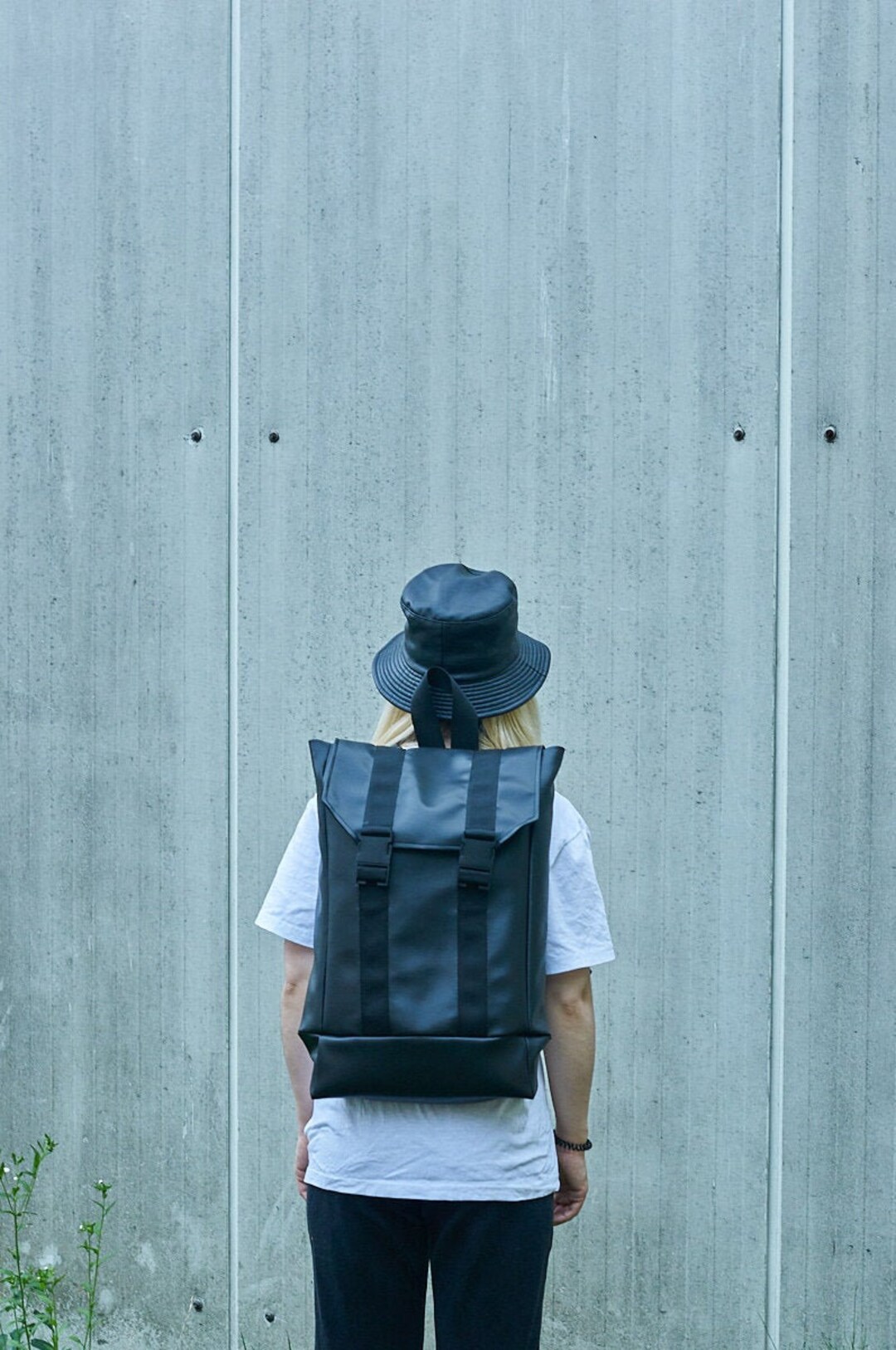 Faux Leather Backpack - Black Minimal Style Backpack - Everyday ...