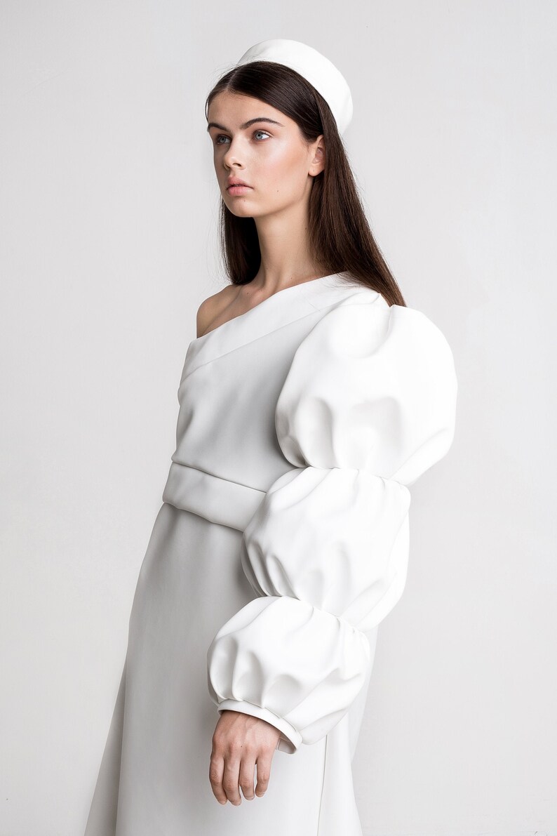 One Sleeve Puff Dress Puffed Dress One Sleeve Dress One-piece Dress ...