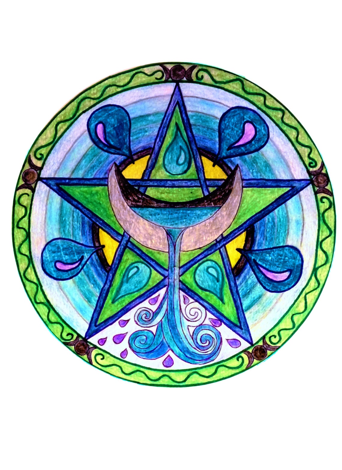 Pagan Wiccan Mandala Personalised Handmade Gift Made to Order Pentacle ...