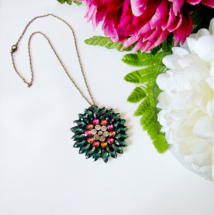 Emerald Green Rhinestone Swarovski Vitrail Flower Pendant - Etsy