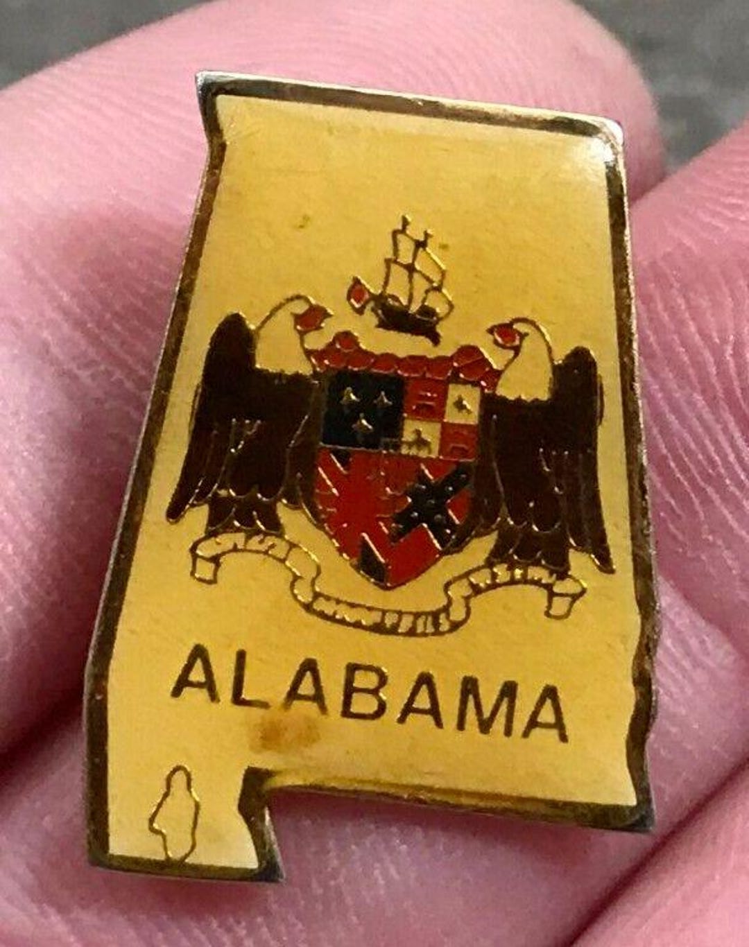 Vintage State of Alabama Coat of Arms Bald Eagles Lapel Hat Vest Shirt ...