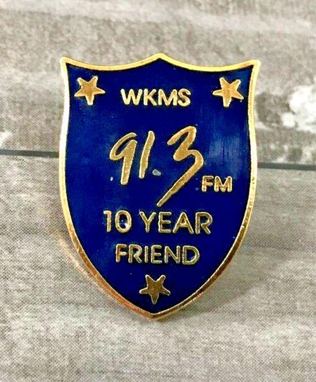 WKMS 91.3 FM 10 Year Friend Shield Shape Lapel Hat Jacket Vest Shirt ...