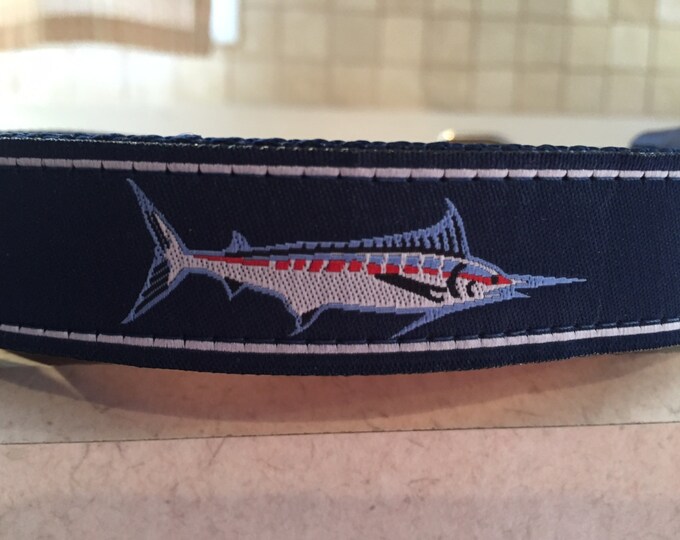 Blue Marlin Fisherman Summer Jacquard Dog Collar ALL SIZES and Optional ...