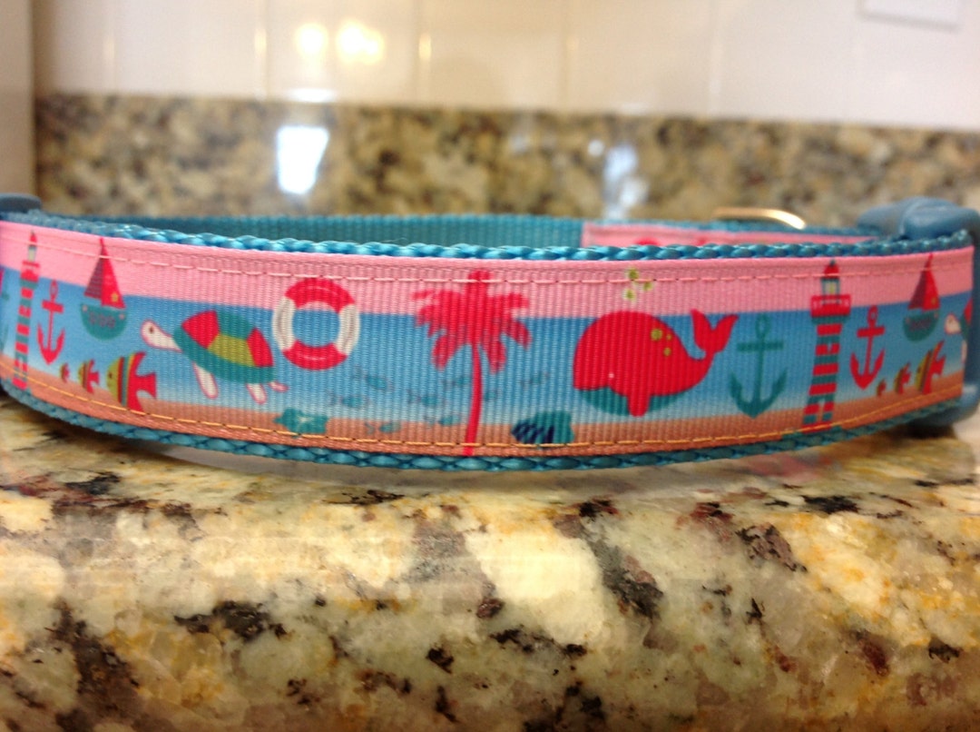 Pink Whale Beach Dog Collar 1 Size Large and Medium With - Etsy