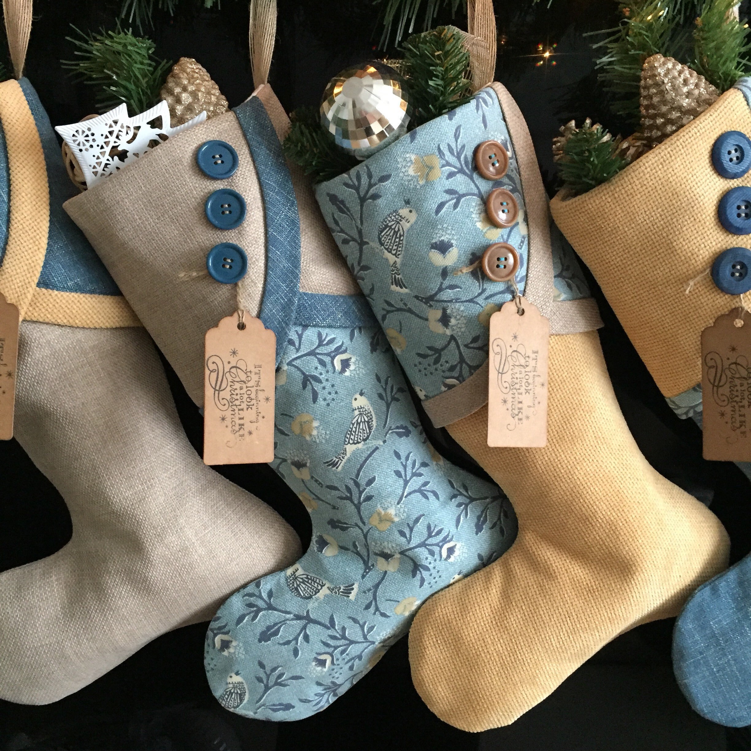 Christmas Stockings Honey/natural/duck Egg Blue Large Contemporary ...