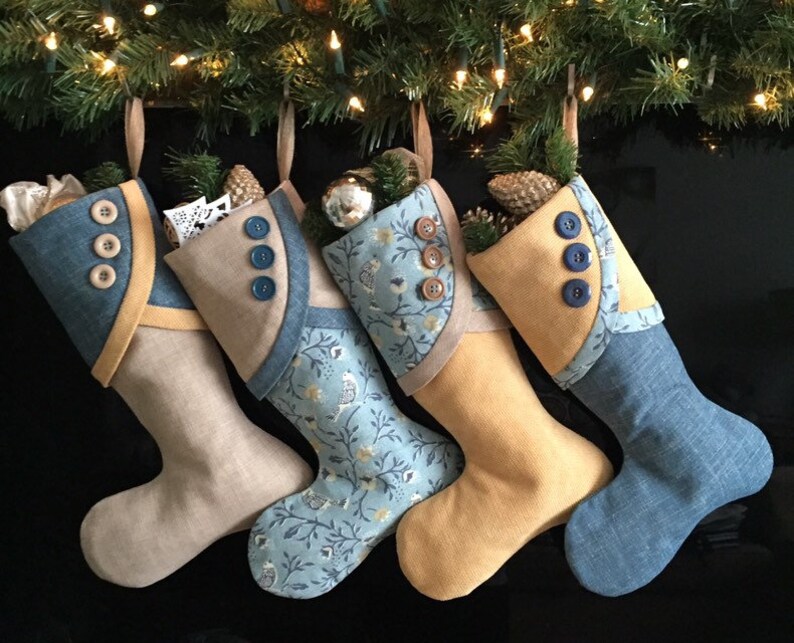Christmas Stockings Honey/Natural/Duck Egg Blue Large | Etsy