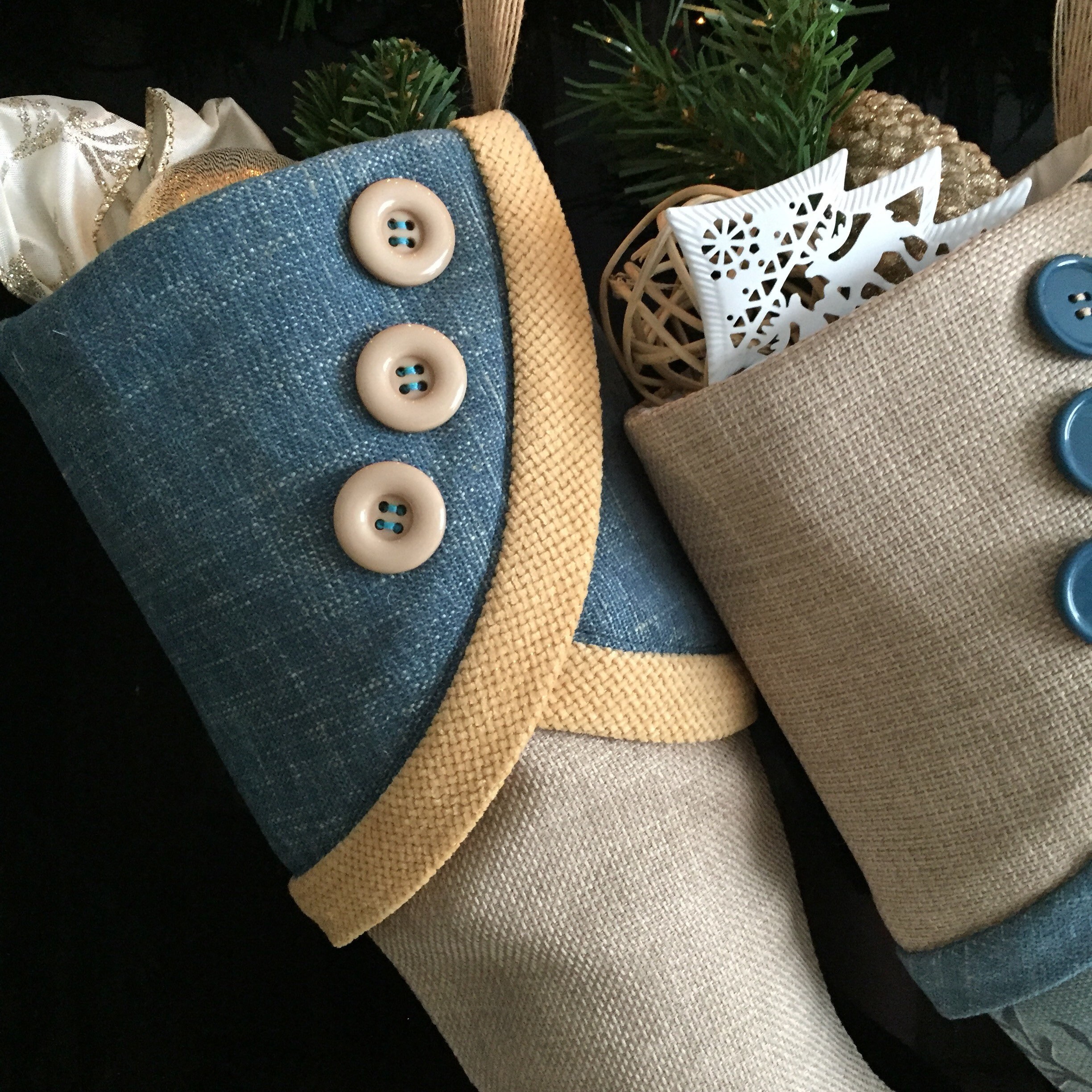 Christmas Stockings Honey/Natural/Duck Egg Blue Large | Etsy