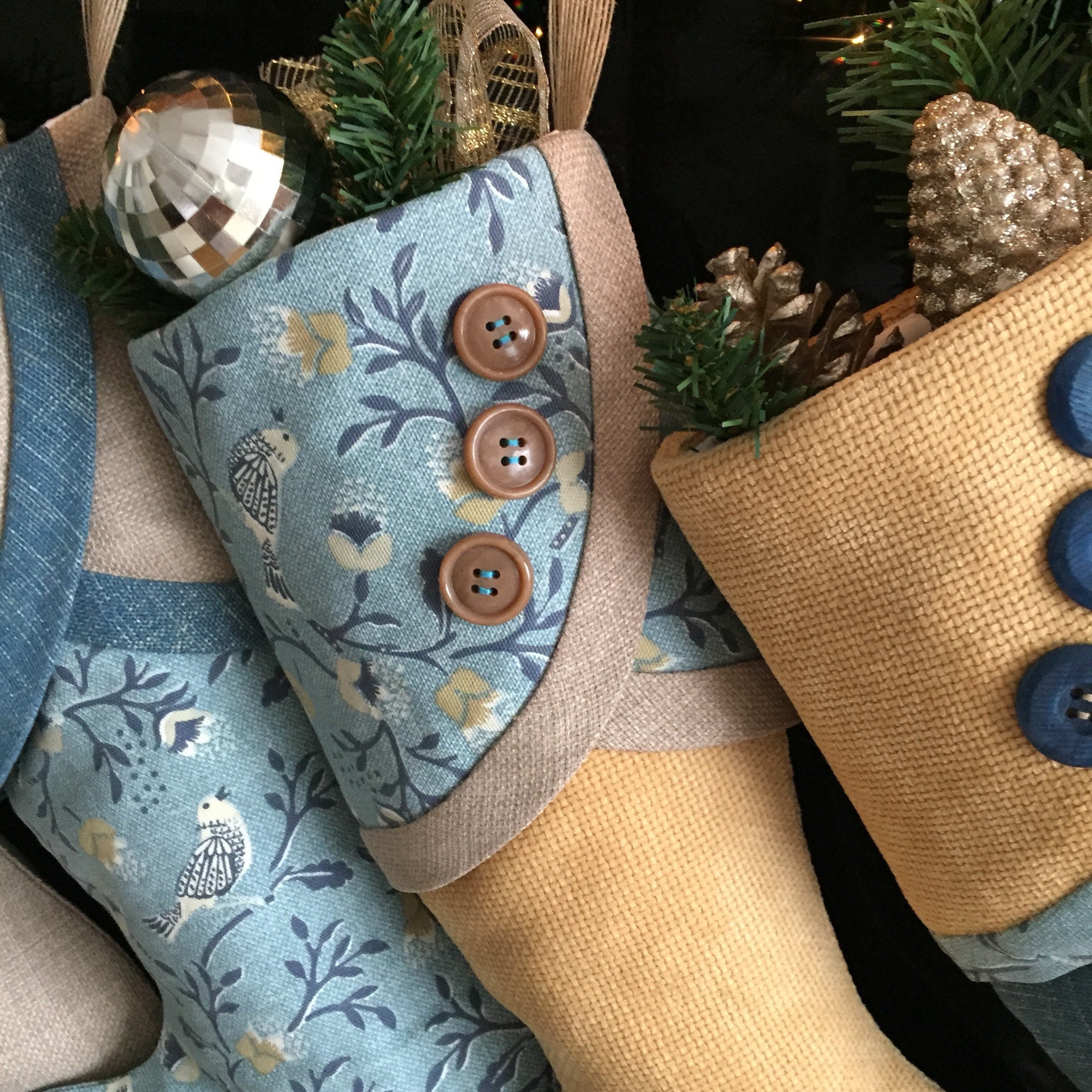 Christmas Stockings Honey/Natural/Duck Egg Blue Large | Etsy