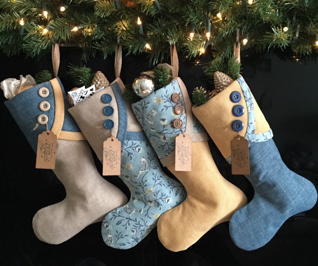 Christmas Stockings Honey/natural/duck Egg Blue Large Contemporary ...