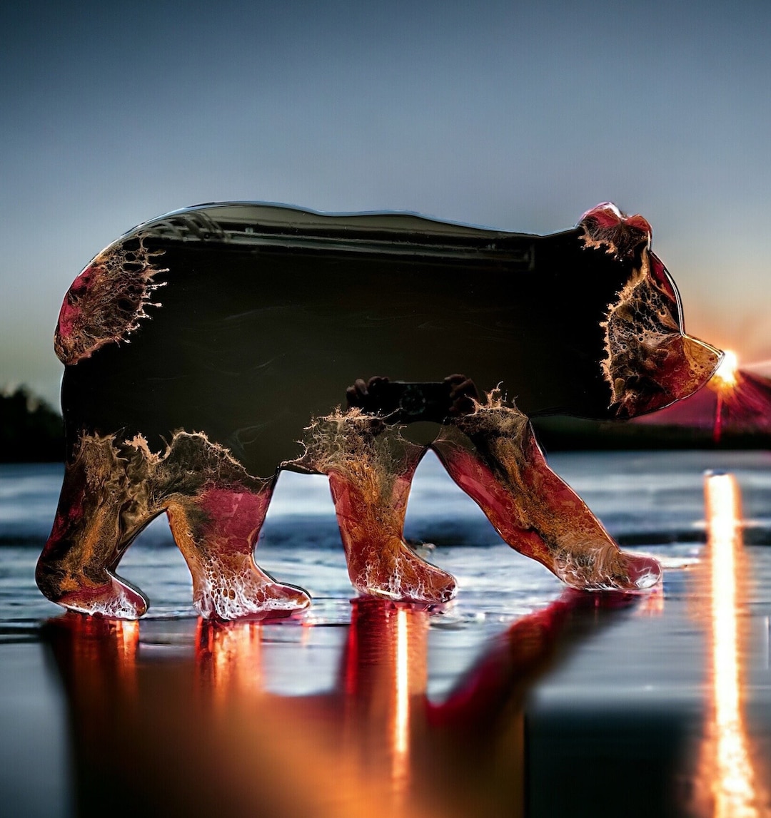 Large Rustic Black Ruby Copper Bear Resin Painting Bear Wall Art ...