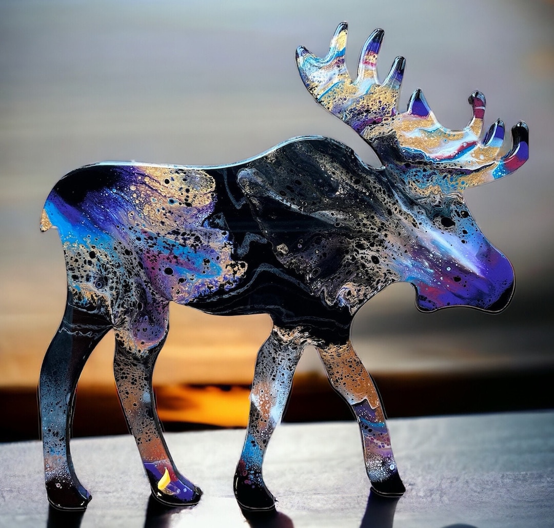 Medium Moose Acrylic Pour With Resin Painting Wall Art Cabin Life ...