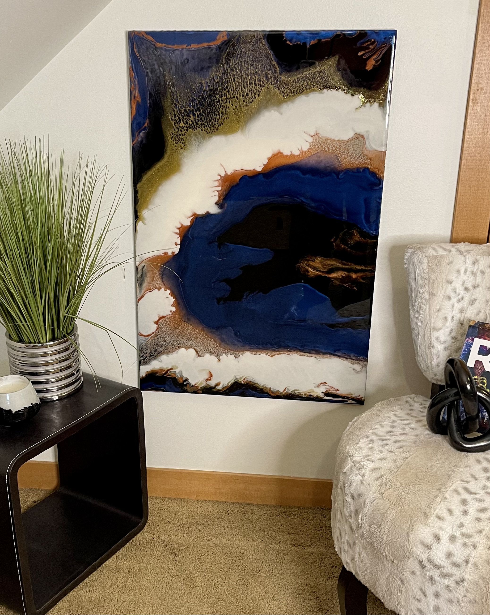 Giant Blue Resin Art Painting Wall Art Dining Room Decor Decorations ...