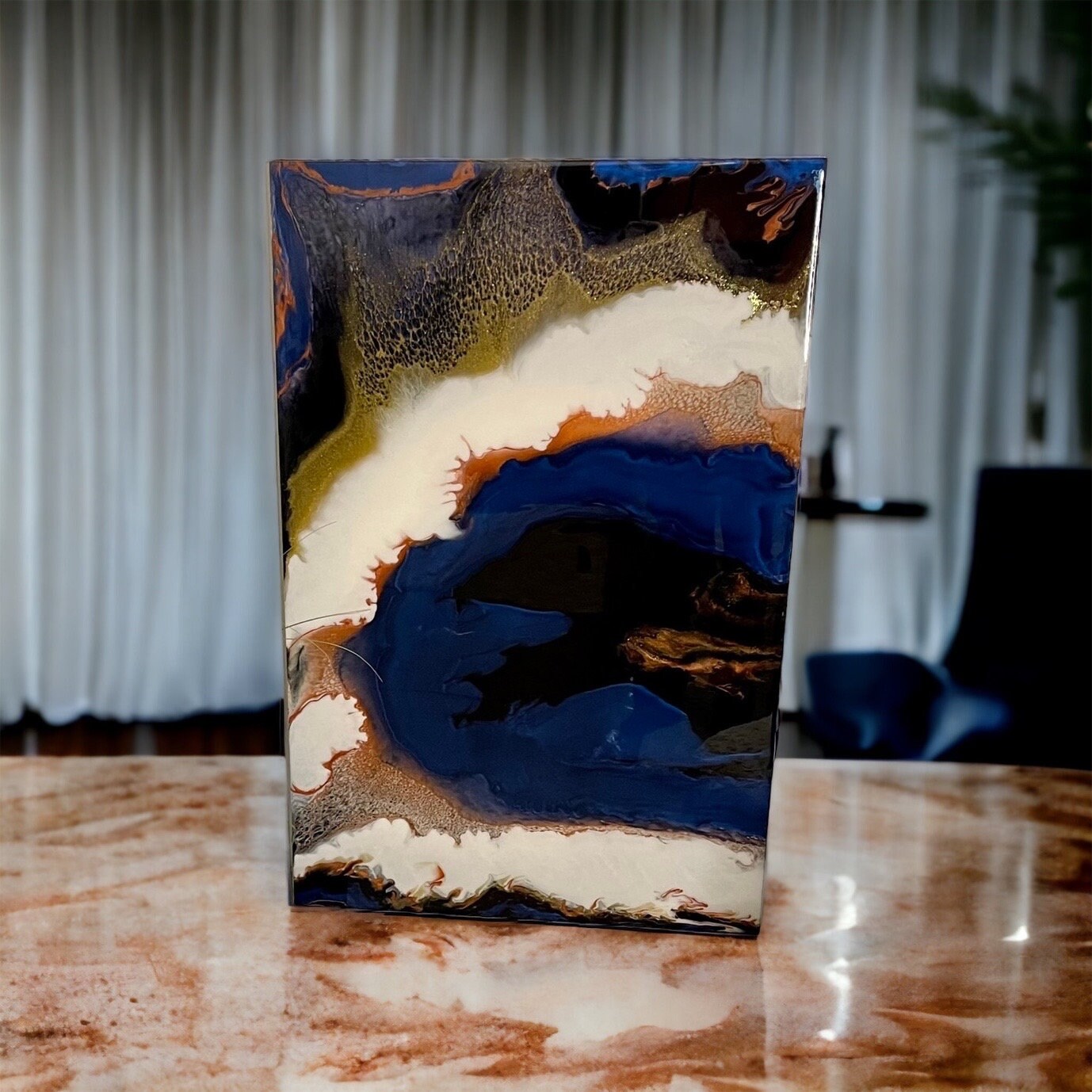 Giant Blue Resin Art Painting Wall Art Dining Room Decor Decorations ...