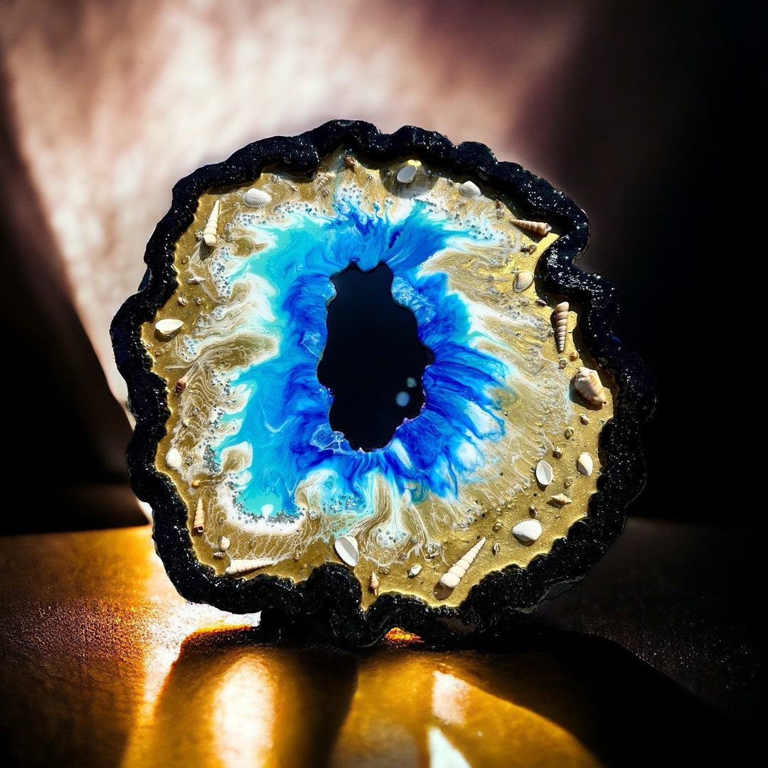 Round Beach Ocean Themed Oval Resin Chic Geode Painting Wall Art Decor ...