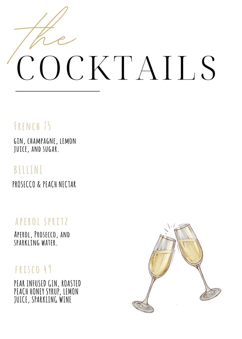 Simple Minimalist Cocktail Menu, Digital File - Etsy