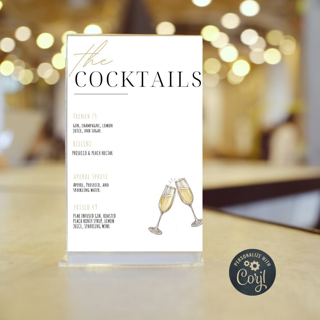 Simple Minimalist Cocktail Menu, Digital File - Etsy