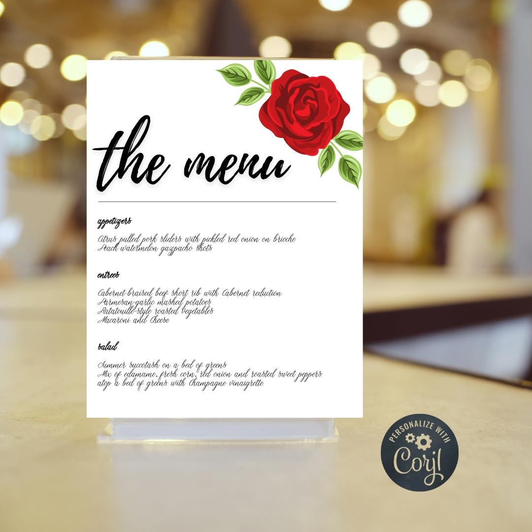 Kentucky Derby, Red Rose Menu, Digital File - Etsy