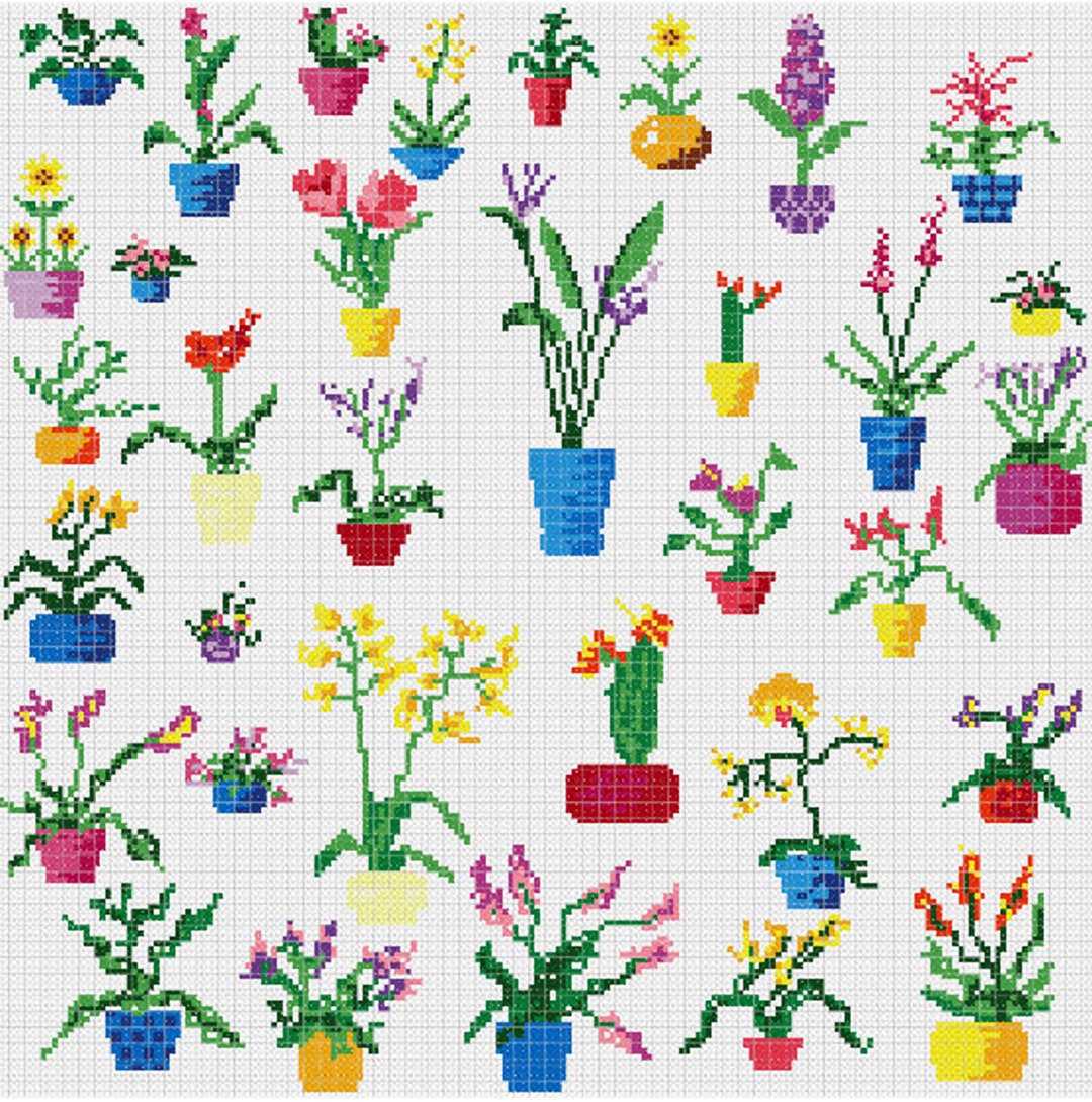 Flowering Plants Cross Stitch Pattern, Modern Kitchen Botanical Cross ...
