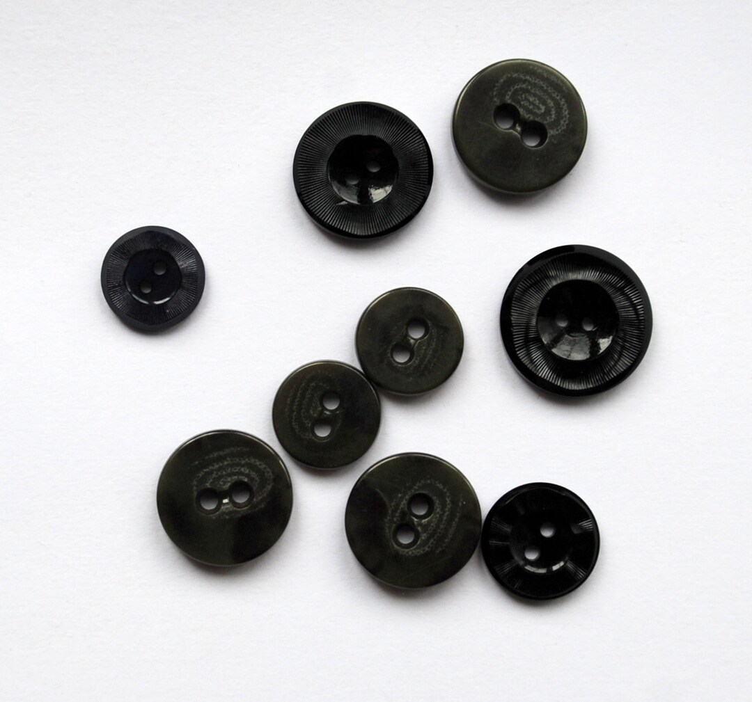 Plastic Buttons, Lot of Vintage Buttons, Flat Dome Buttons, Black ...