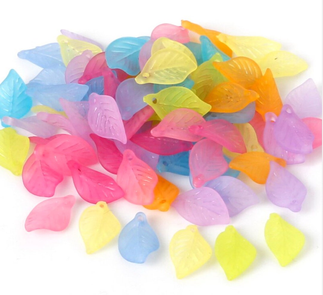 10 Multi Color Plastic Leaves, Plastic Leaves Beads, 10x17 Mm Leaf ...