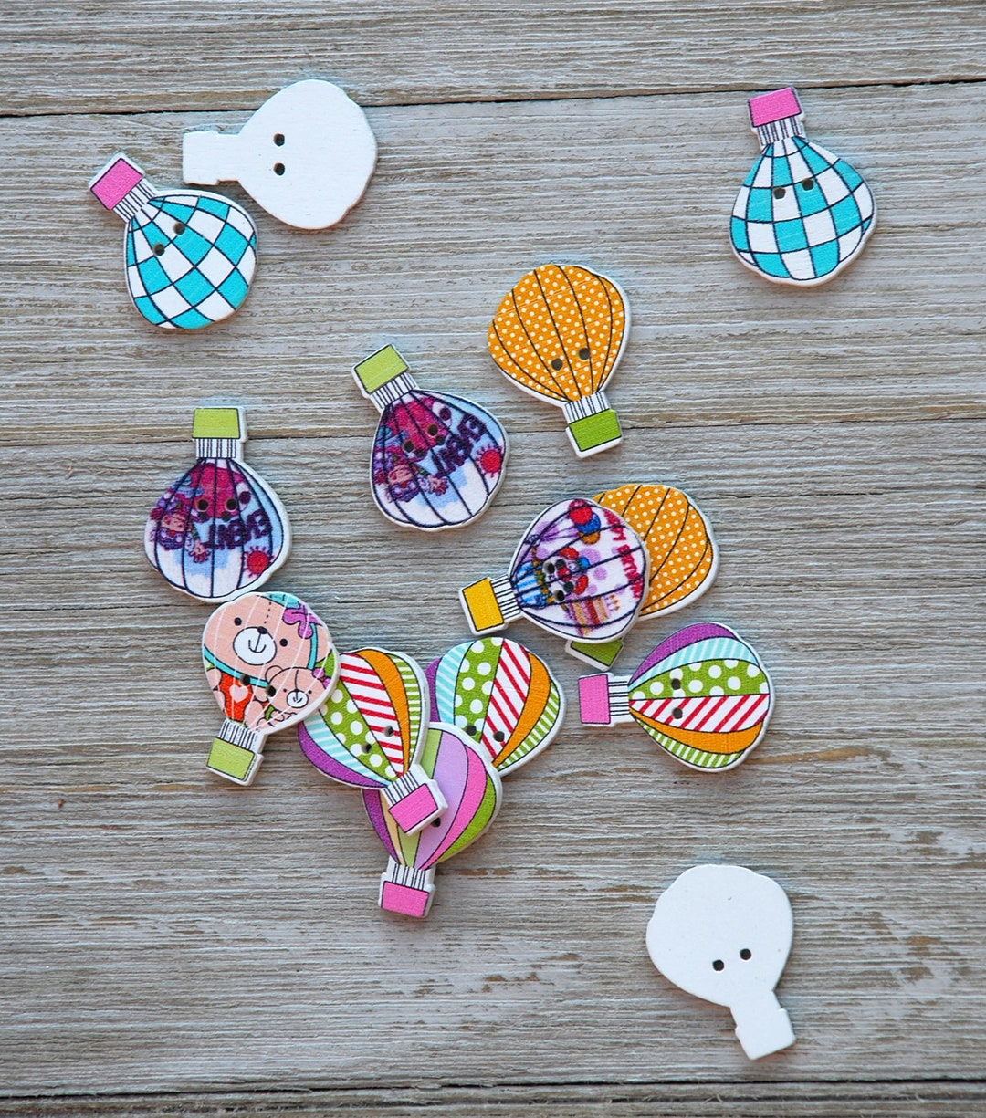 Air Balloon Wooden Button, Two Holes Wood Buttons, Colorful 30 Mm ...