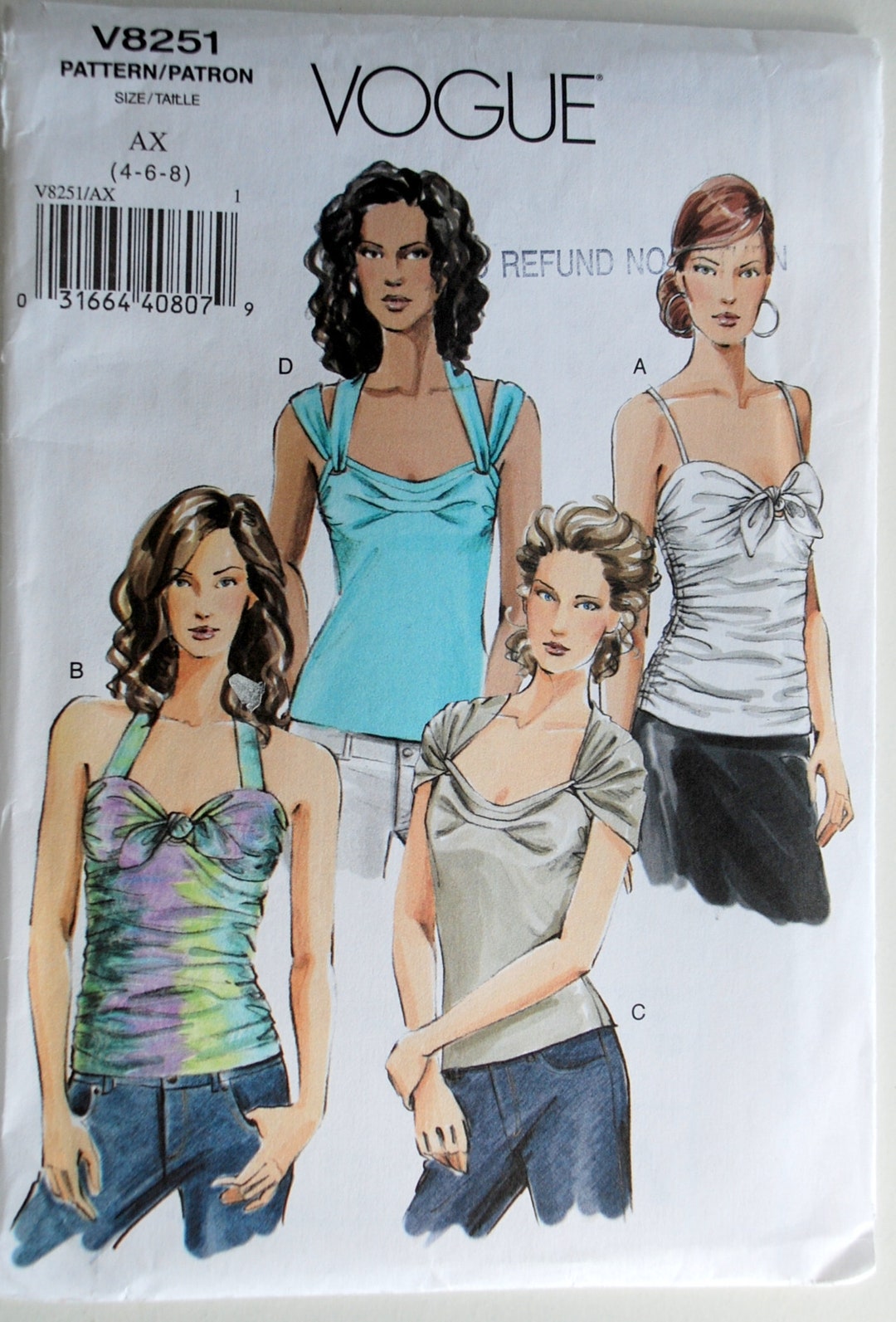 Vogue V8251 Summer Tops Sewing Pattern, UNCUT Sewing Pattern, Vogue ...