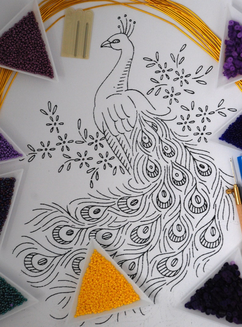 Tambour Embroidery Kit Peacock Gold Work Kit Luneville - Etsy