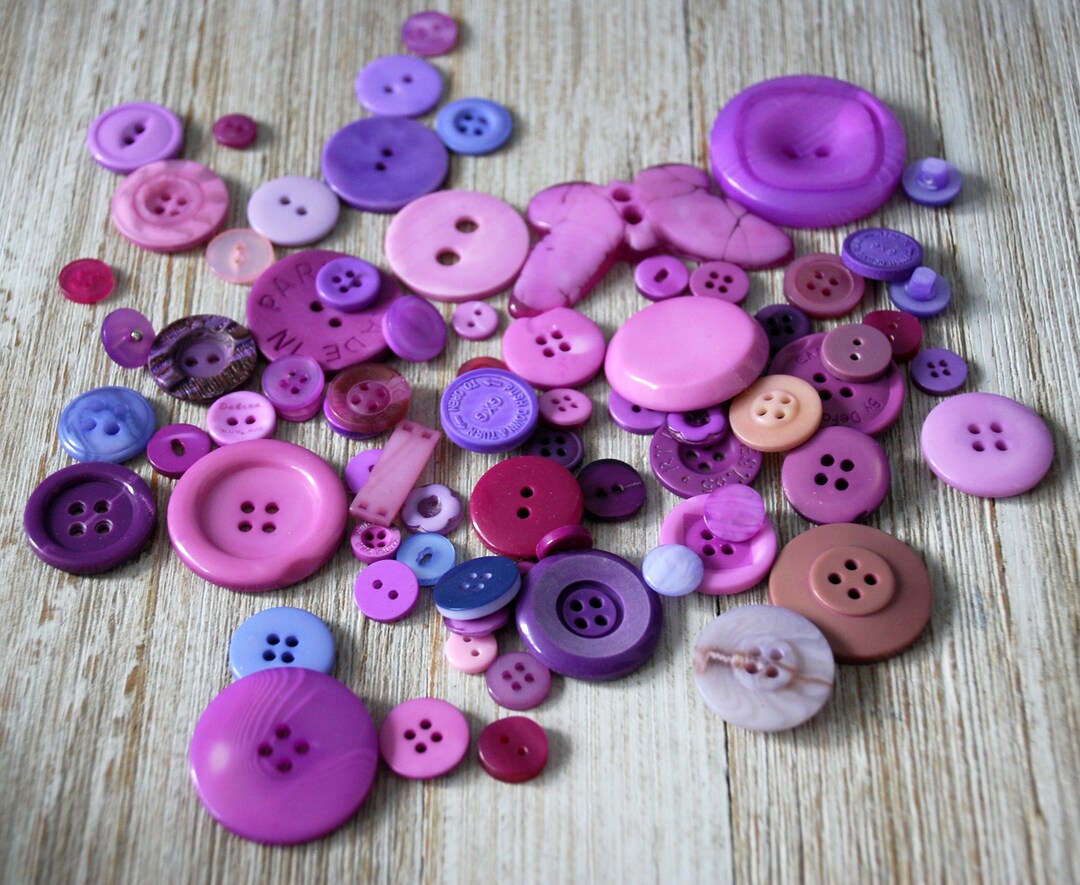 Plastic Buttons, Lot of Vintage Buttons, Flat Dome Buttons, Purple ...