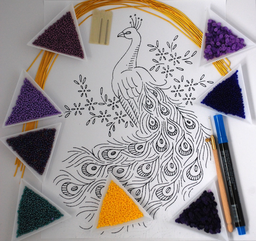 Tambour Embroidery Kit, Peacock Gold Work Kit, Luneville Embroidery Kit ...