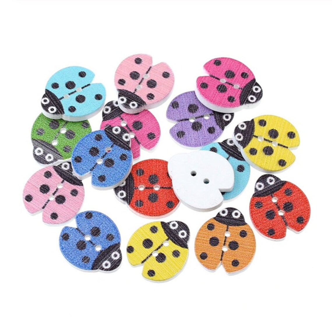 Lady Bug Wooden Button, Two Holes Wood Buttons, Colorful 18 Mm Button ...