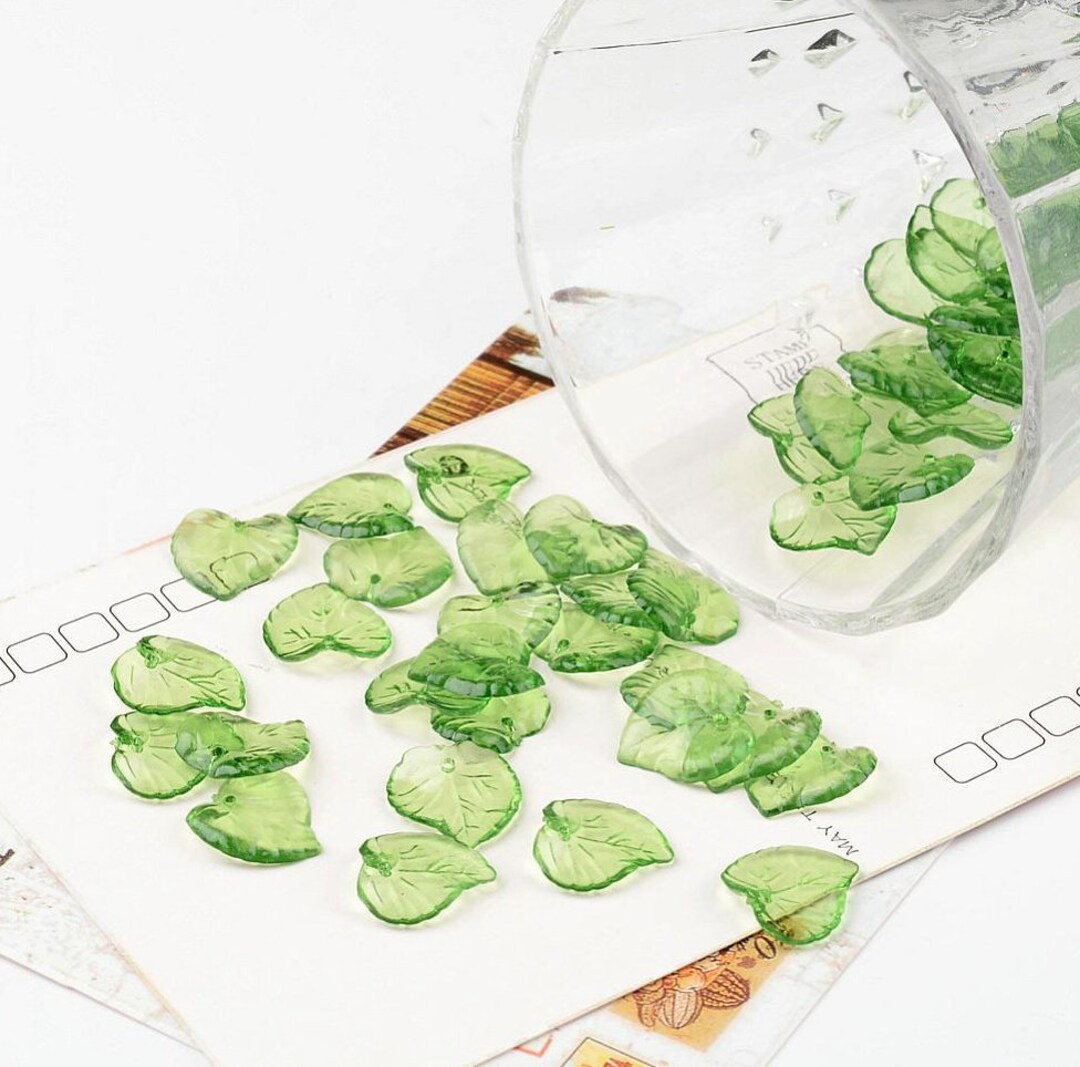 20 Green Plastic Leaves, Czech Plastic Leaves Beads, 15 Mm Plastic Leaf ...