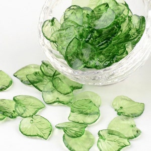 20 Green Plastic Leaves, Czech Plastic Leaves Beads, 15 Mm Plastic Leaf ...