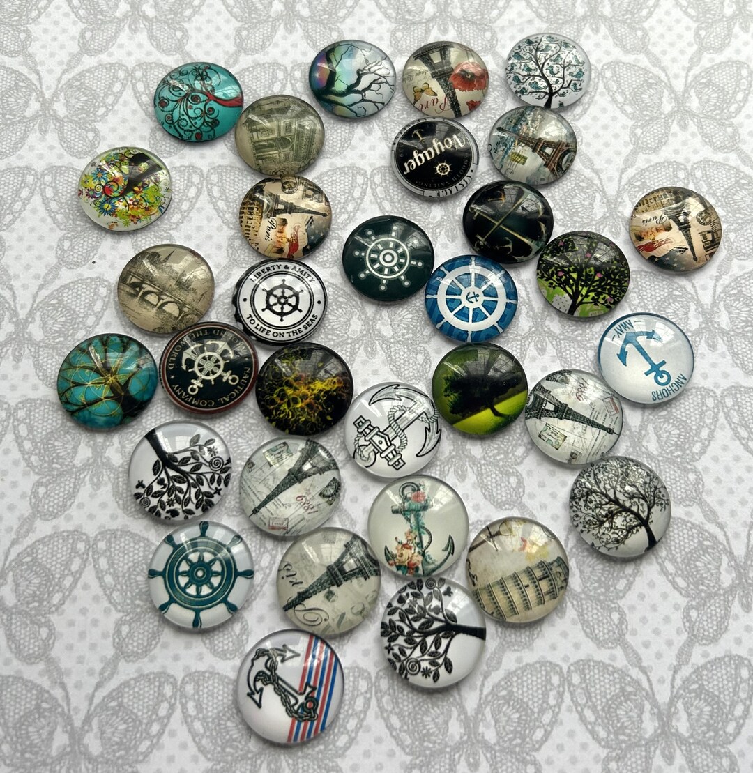 France Inspired Pattern Glass Cabochons, 20 Mm 5 Glass Dome Cabochons ...