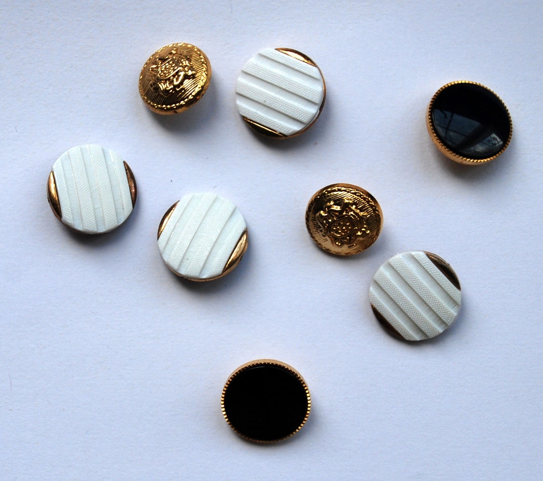 Plastic Buttons, Lot of 8 Vintage Buttons, Flat Dome Buttons, Gold ...